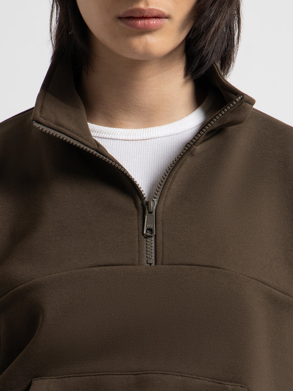 Beyond Her Romy Half Zip Sweater Khaki | Glue Store