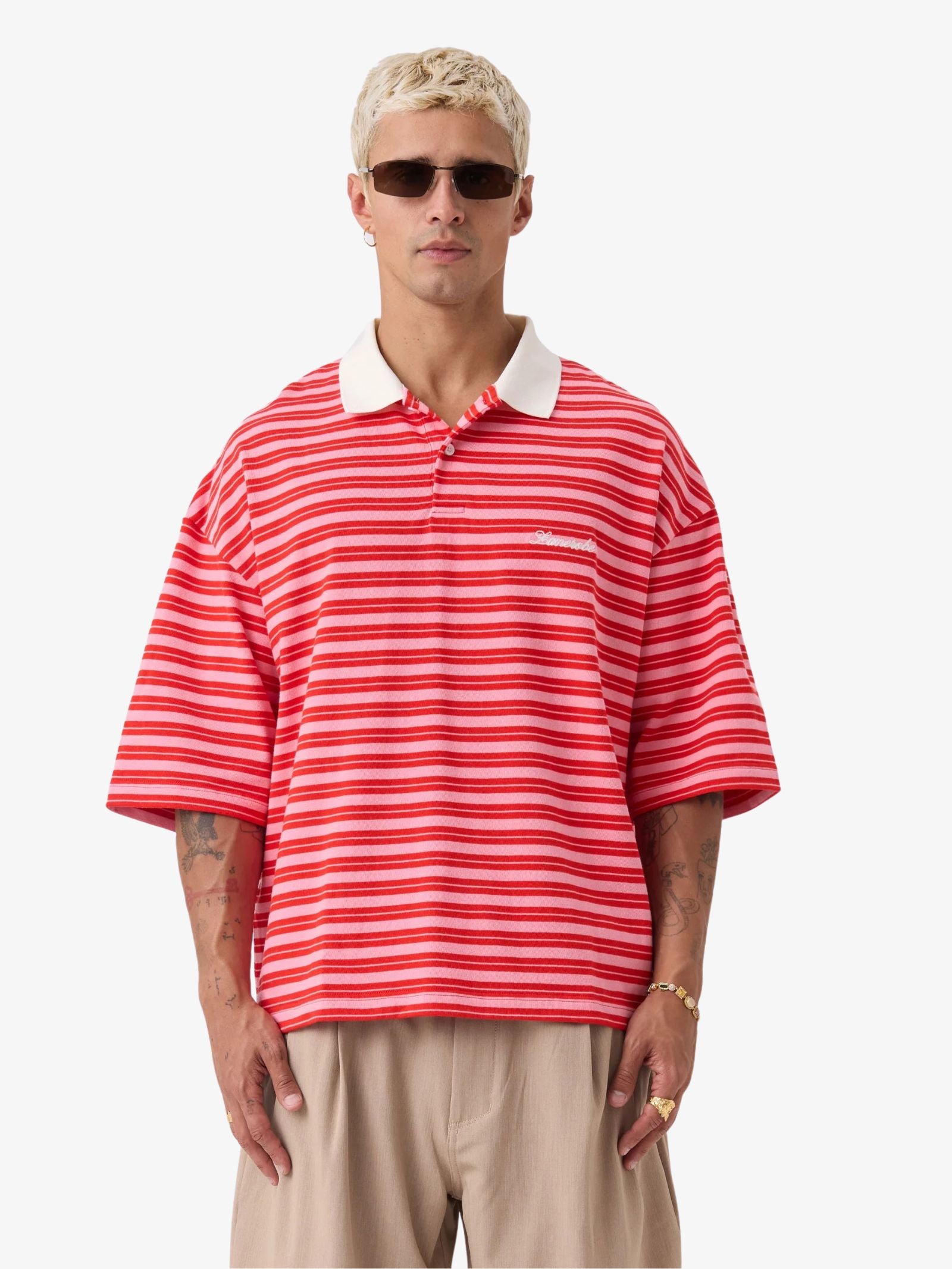 Zanerobe Box Crop Polo Shirt Pink/Red | Glue Store