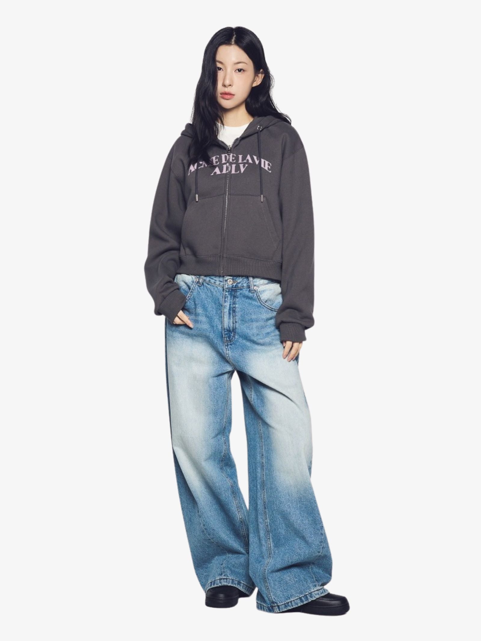 ADLV Women's Arch Shaped Logo Hoodie Zip-Up Charcoal