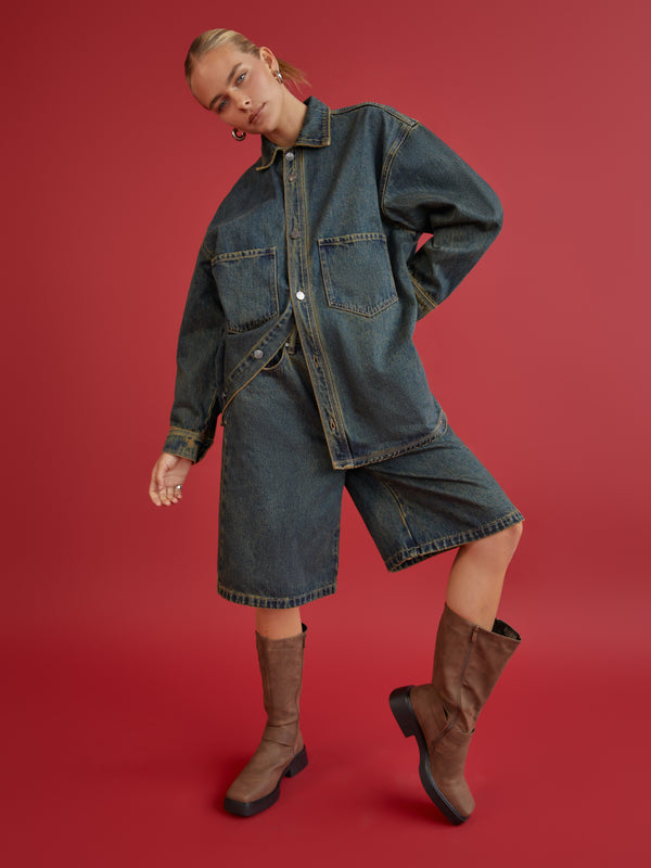 Beyond Her Chelsea Shacket Tinted Denim | Glue Store