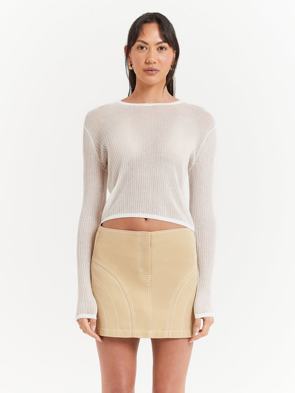 Beyond Her Adelaide Sheer Long Sleeve Top Off White