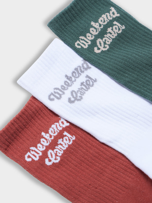 Weekend Cartel Script Logo Sock 3Pack Sienna/Sage/Whitw