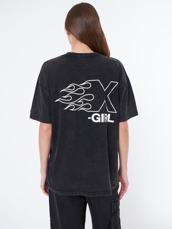 Xgirl Burning X Logo Relaxed Tee Black Tie-Dye | Glue Store