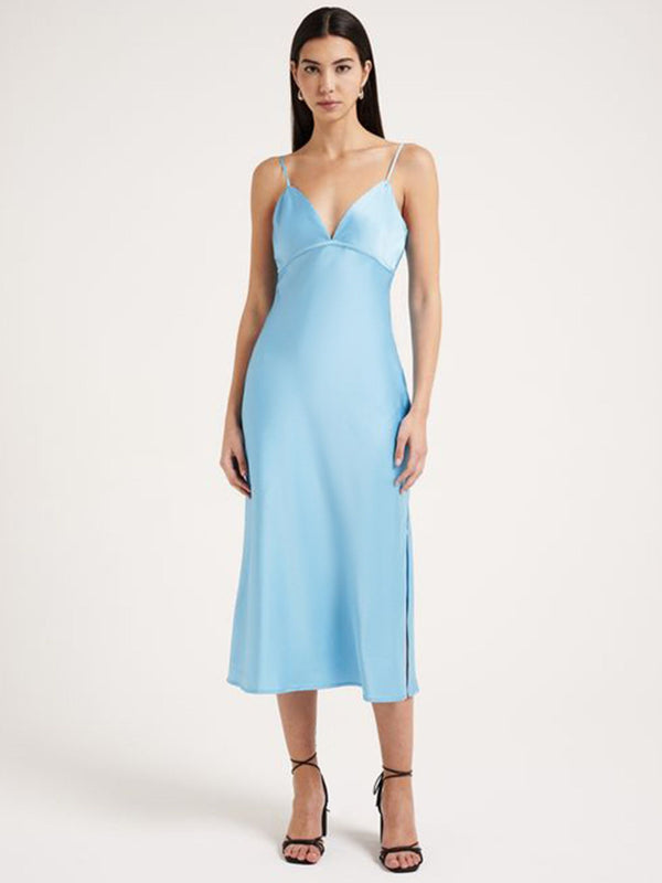 First Mse Oriana Satin Midi Dress Azure | Glue Store