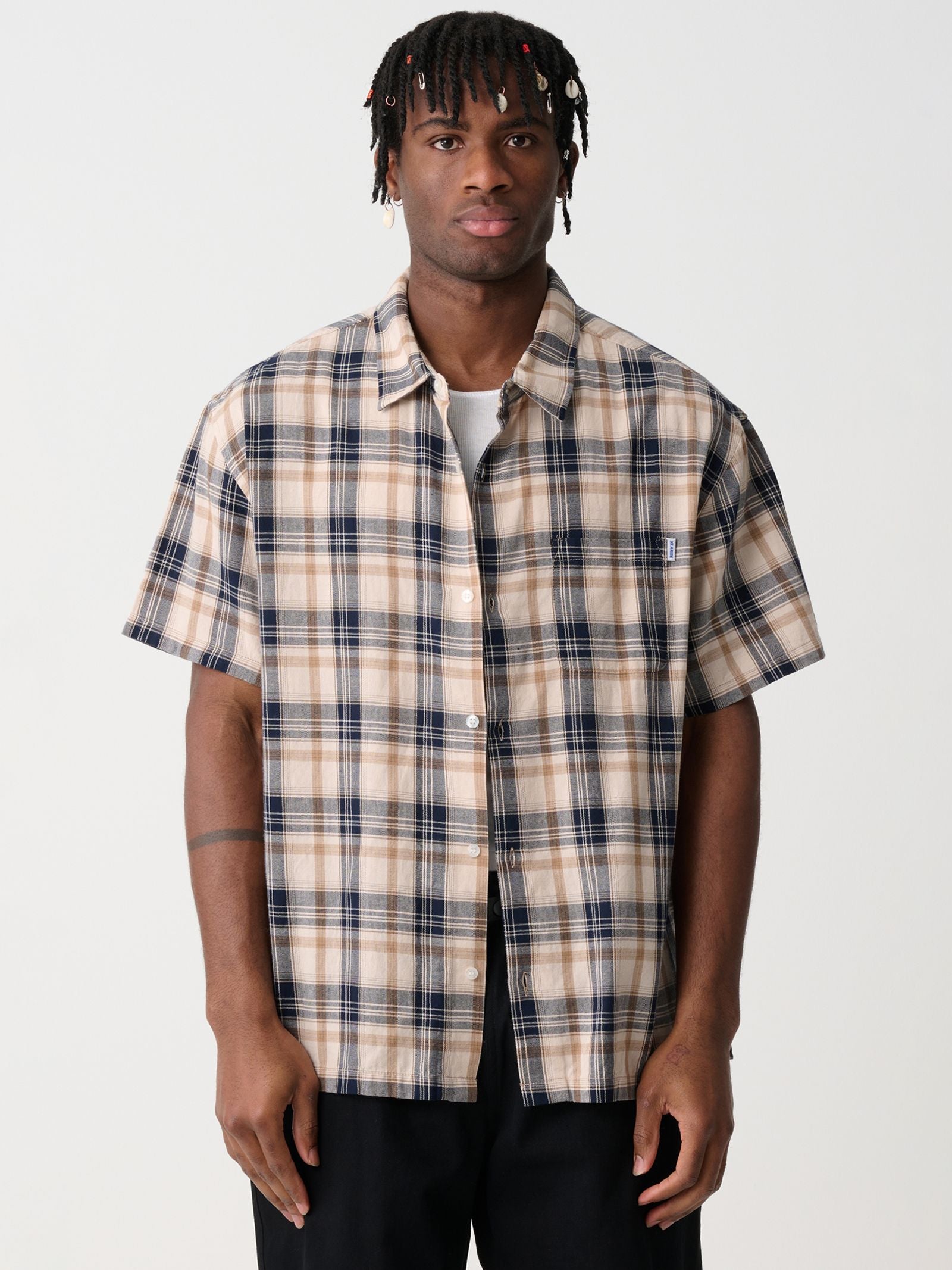 Xlarge Push Check Short Sleeve Shirt Navy | Glue Store