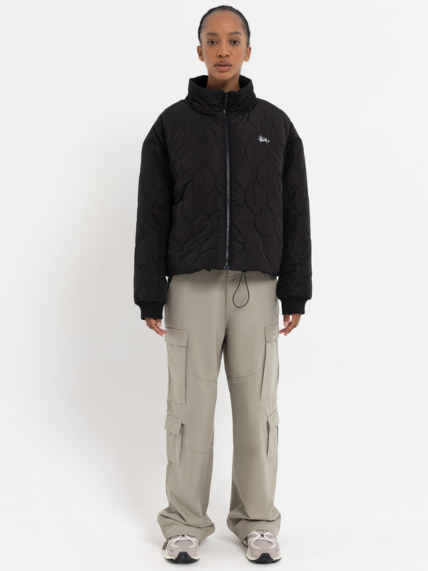 Stussy Graffiti Quilted Crop Puffer Black | Glue Store