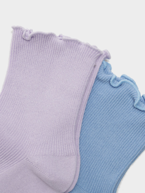 Owwy 2 Pairs of Ruffle Ankle Socks in Purple & Blue | Glue Store
