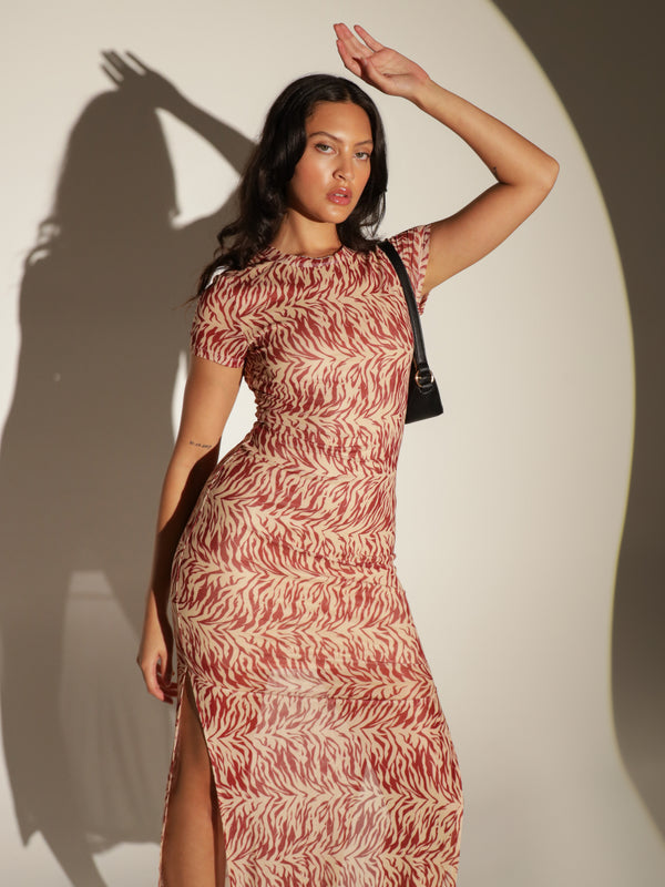 First Mse Zahar Mesh Midi Dress Zebra | Glue Store