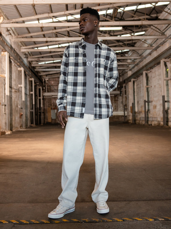 Article one Anderson Plaid Long Sleeve Shirt in Alabaster | Glue Store