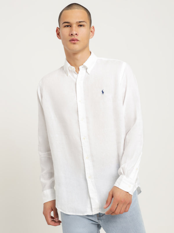 Polo Ralph Lauren Long Sleeve Linen Shirt White | Glue Store
