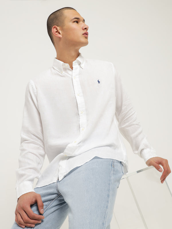 Polo Ralph Lauren Long Sleeve Linen Shirt White | Glue Store