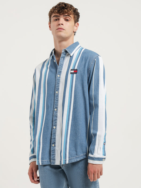 Stripe Denim Shirt in Denim Medium - Glue Store