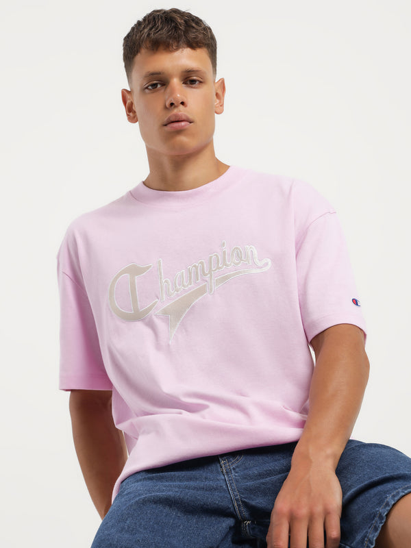 Champion Heritage Cursive Logo T-Shirt Pink | Glue Store