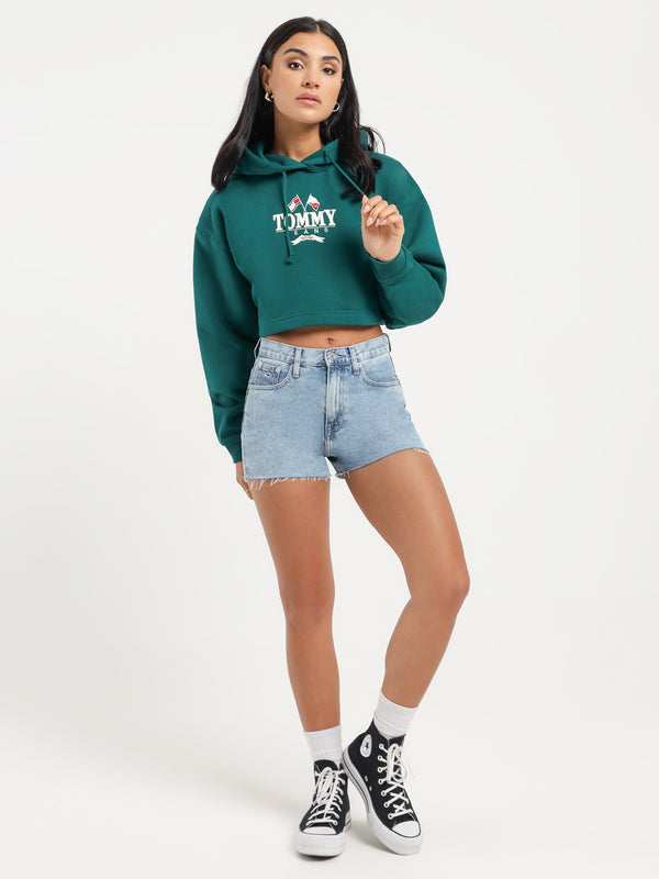 Tommy Hilfiger Super Cropped Logo Hoodie Dark Green