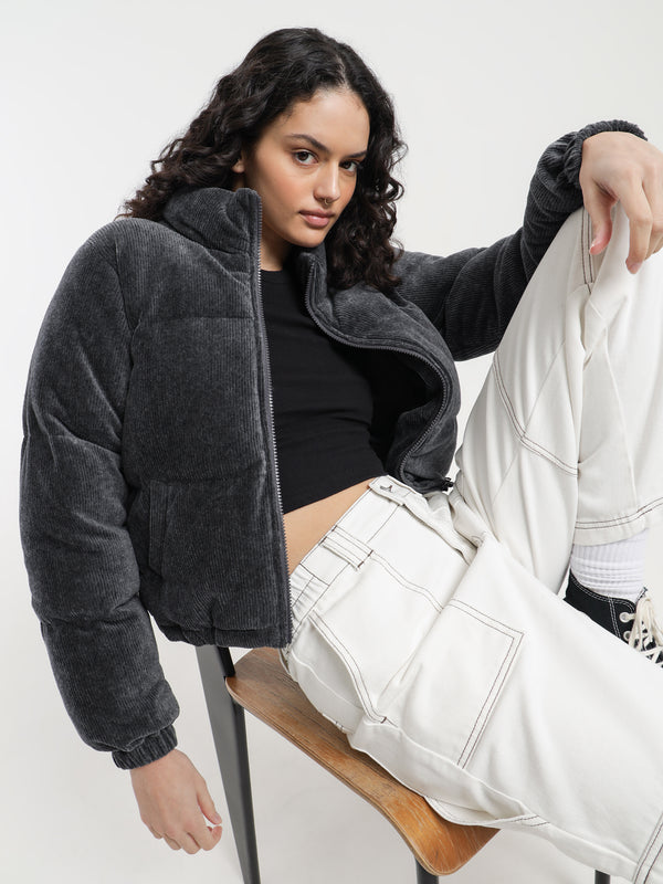 Beyond her Tyler Cord Puffer Jacket in Gunmetal Gunmetal | Glue Store