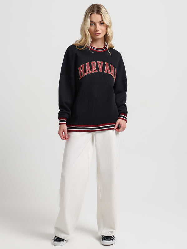 Mitchell & ness Harvard Trim Crew Neck Sweater in Black | Glue Store