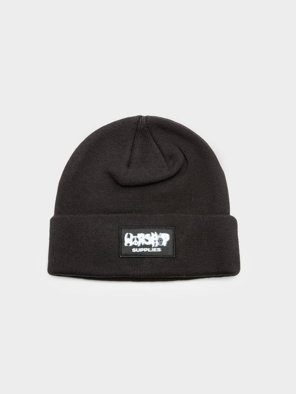 Worship Mayhem Beanie in Washed Black Black | Glue Store