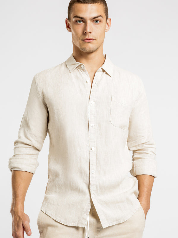 Article One Nelson Long Sleeve Linen Shirt Natural Marle