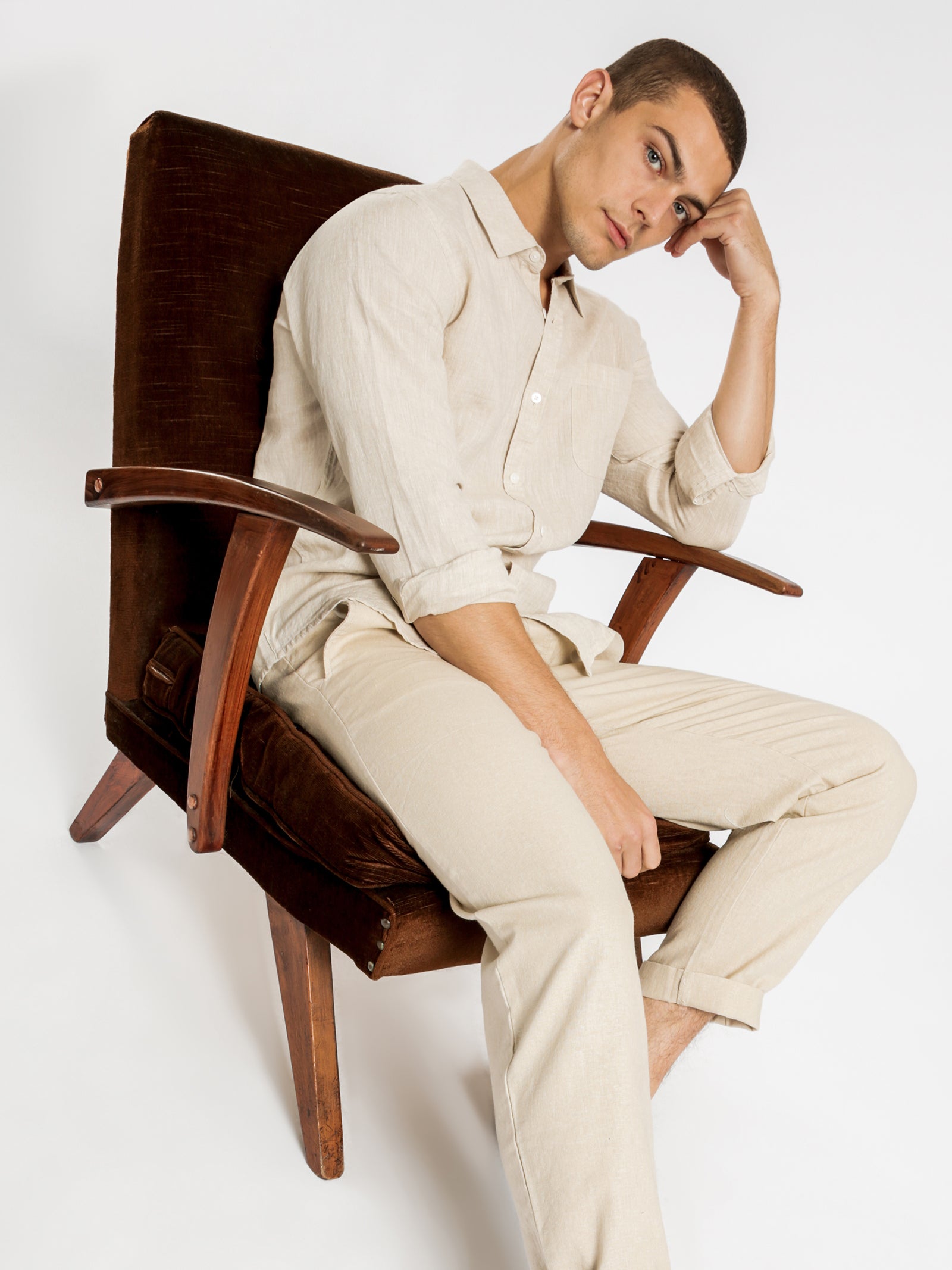 Article One Nelson Long Sleeve Linen Shirt Natural Marle