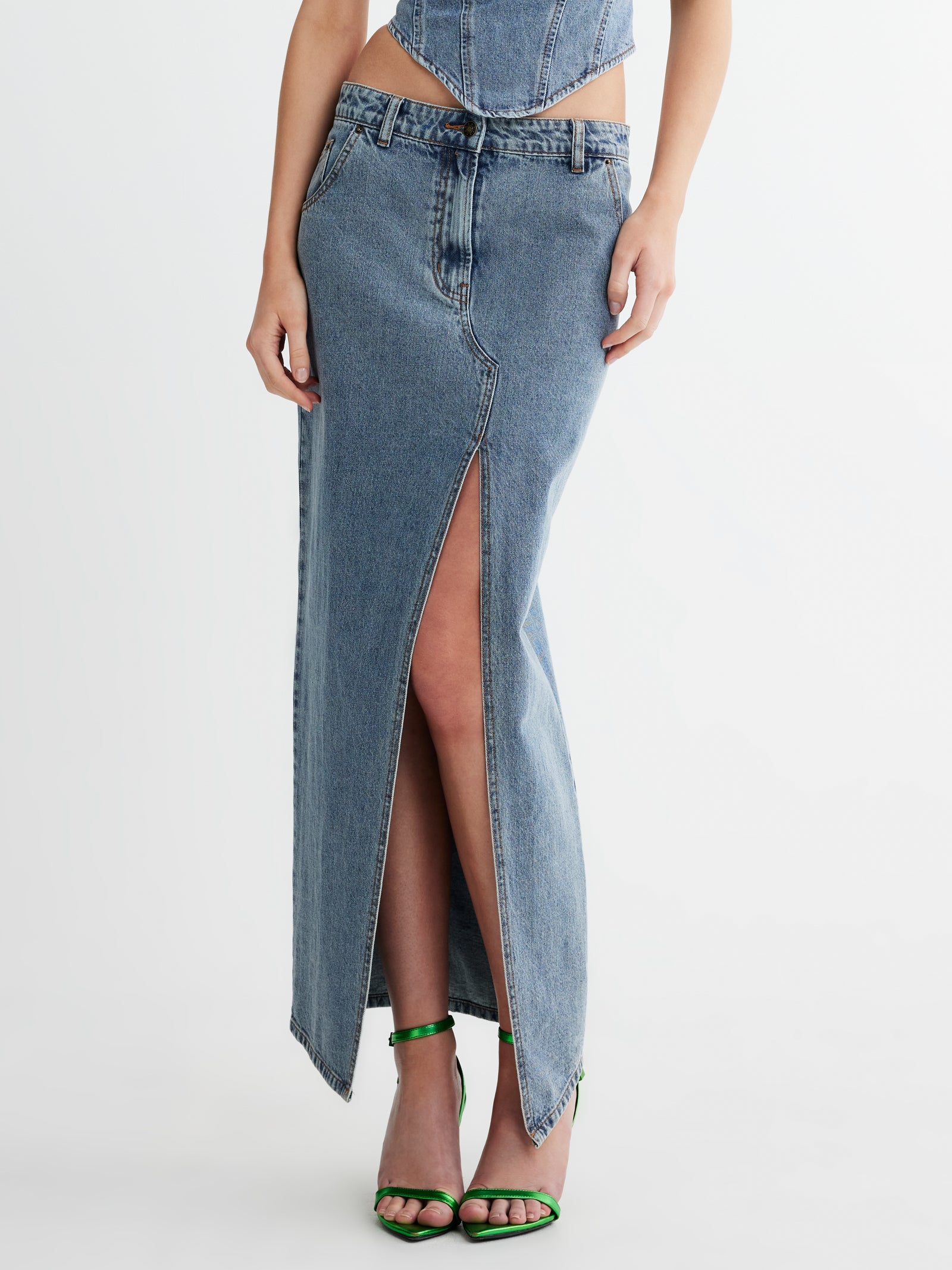 Lioness Barbie Split Midi Skirt Faded Denim | Glue Store
