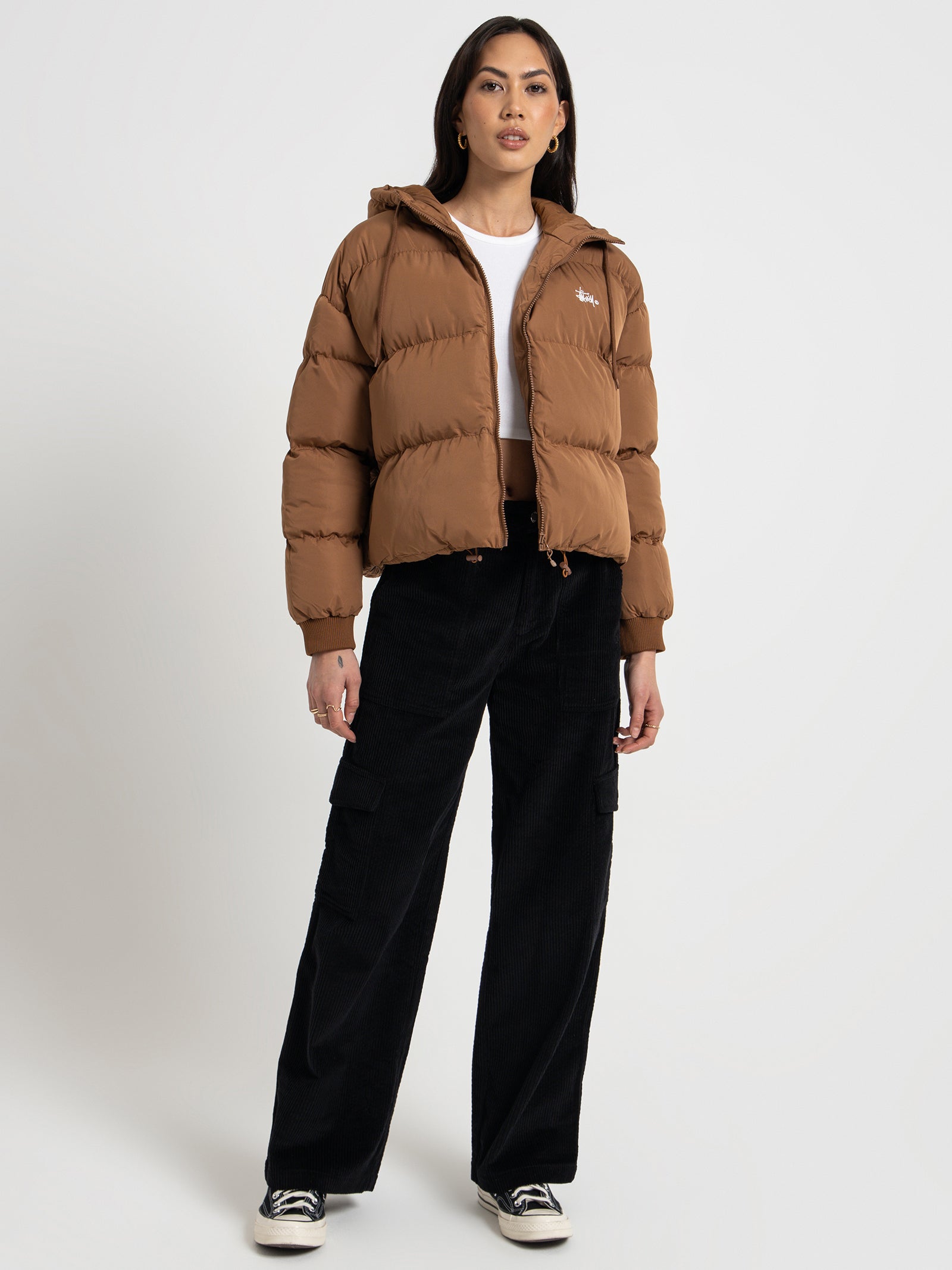 Stussy Graffiti Hood Puffer Jacket Coffee | Glue Store