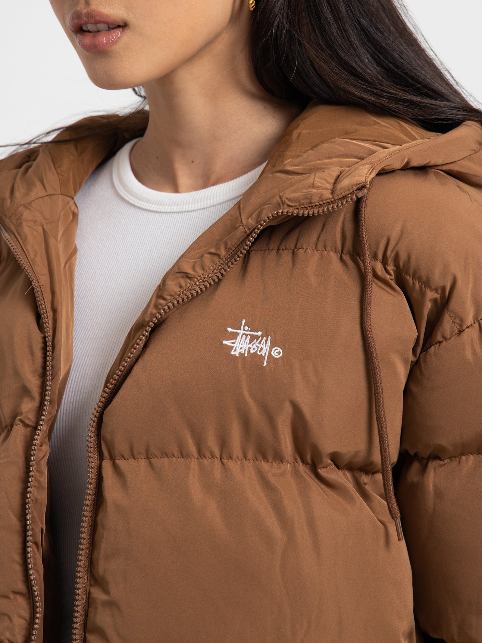 Graffiti Hood Puffer Jacket in Coffee - Glue Store
