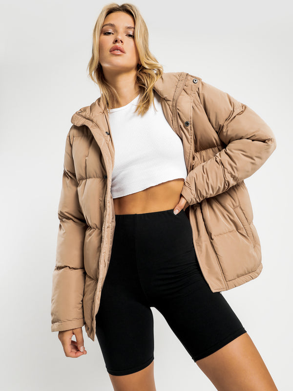 Beyond Her Odette Oversized Puffer Jacket Mocha | Glue Store