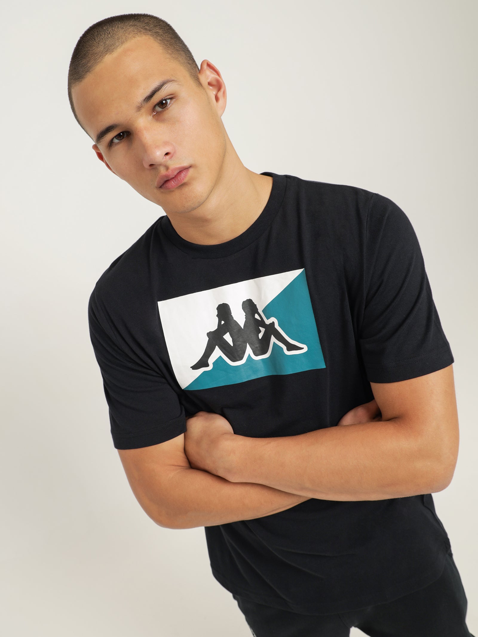 Kappa Logo Bard T-Shirt A04 Black - White - Blue Deep Lake