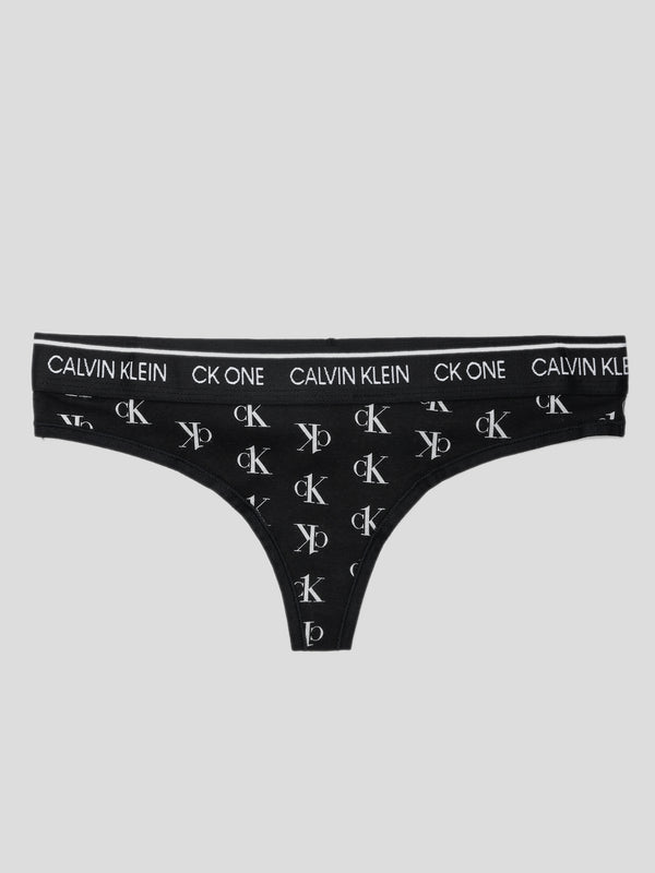 Calvin klein Staggered CK Logo Thong in Black Black | Glue Store