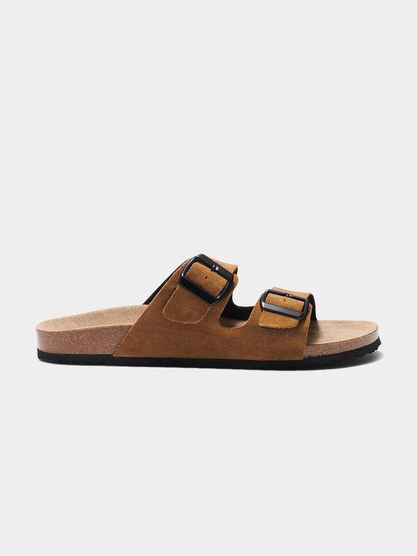 Mens Ridley Leather Double Buckle Sandals in Tan Brown | Glue Store