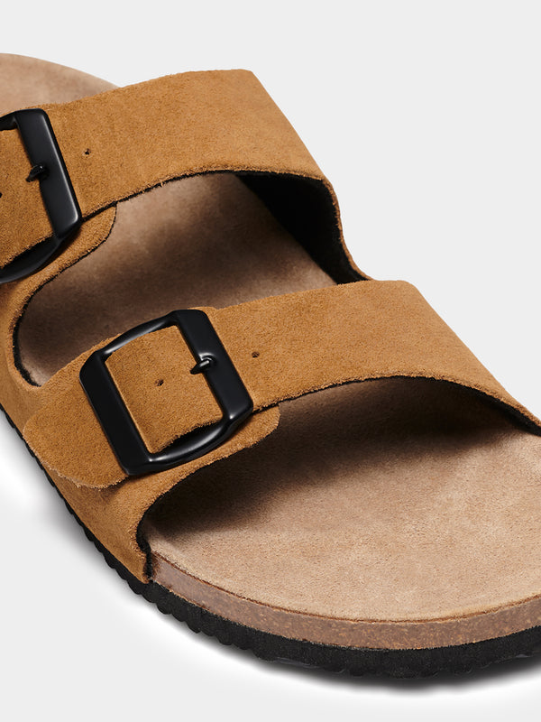 Mens Ridley Leather Double Buckle Sandals in Tan Brown | Glue Store