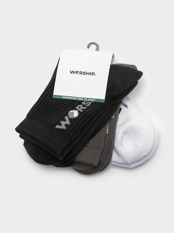 Worship 3 Pairs of Core Socks White/Burgundy | Glue Store